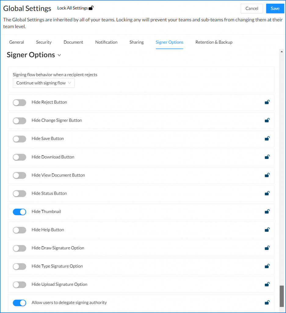 Global Settings: Signer Options - Signority