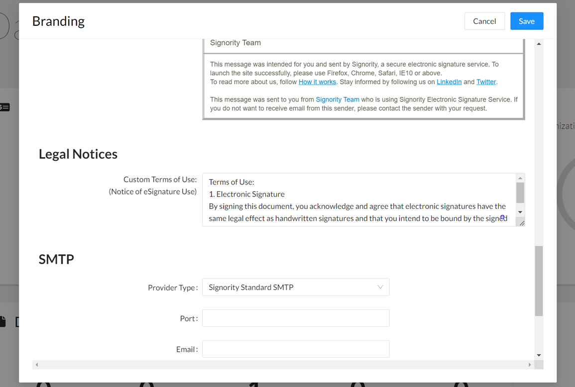How to Add Your Own Terms of Use for Signing Documents - Signority